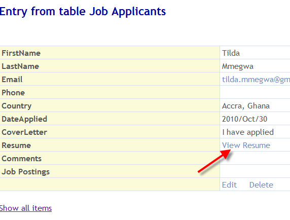 Click on 'View Resume' link will open saved resume file in appropriate ...
